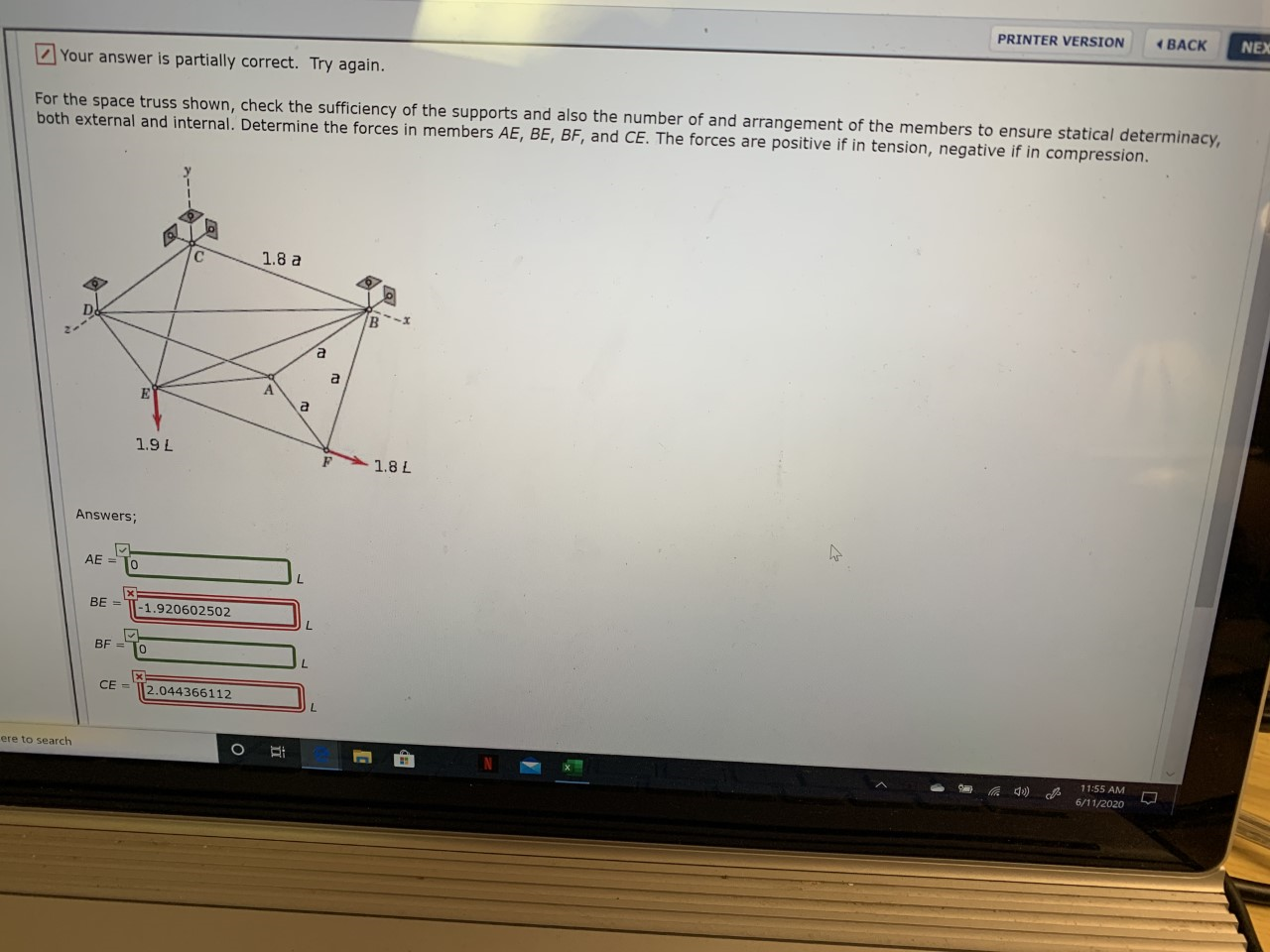 Solved PRINTER VERSION « BACK Your answer is partially | Chegg.com