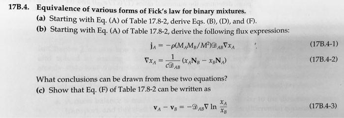 Solved Table 17.8-2 Equivalent Forms of Fick's (First) Law | Chegg.com