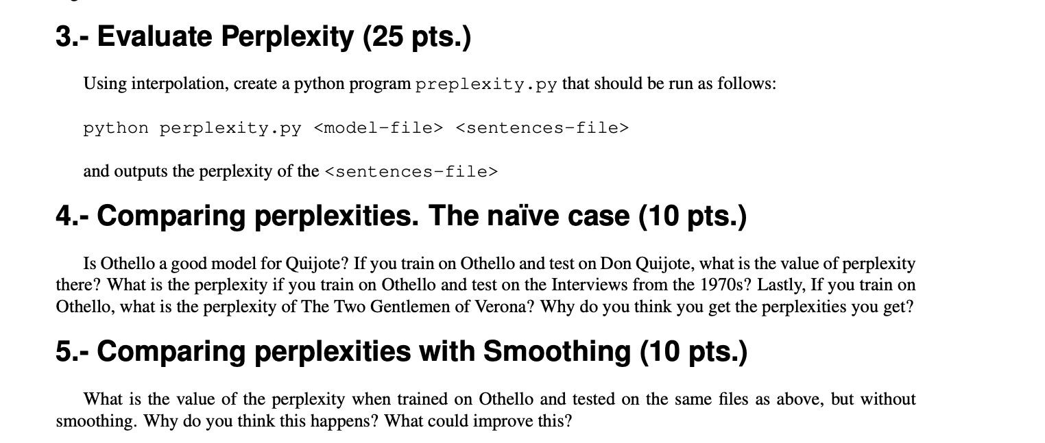Solved 3.- Evaluate Perplexity (25 pts.) Using | Chegg.com