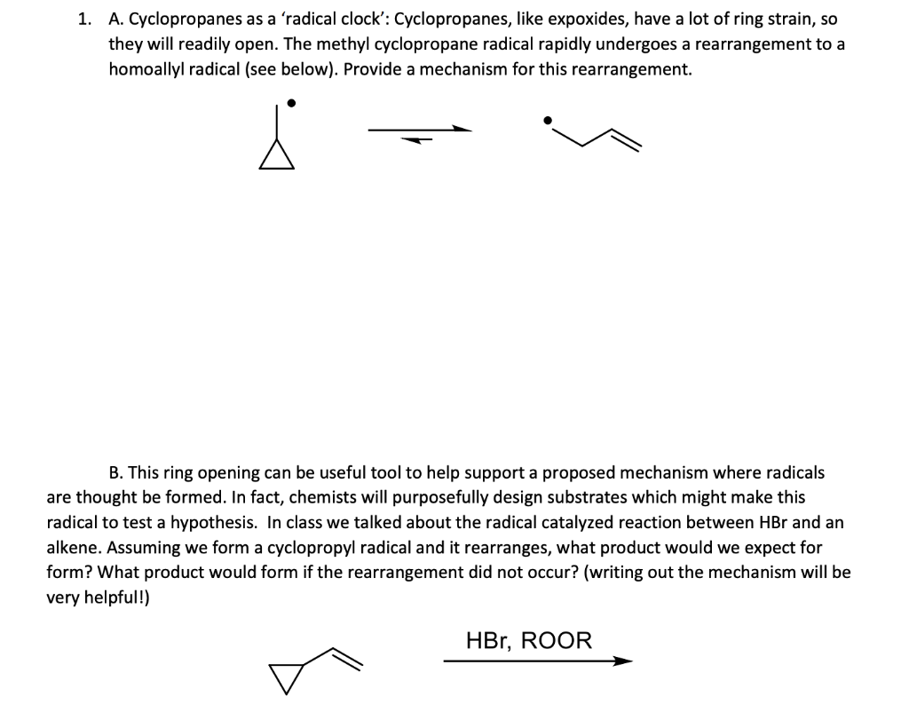 Solved 1. A. Cyclopropanes as a 'radical clock’: | Chegg.com