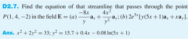 Solved D2.7. ﻿Find the equation of that streamline that | Chegg.com