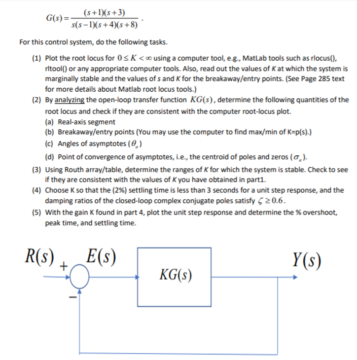 G(S) (s+1)(s +3) s(s-1)(s+4)(s +8) For this control | Chegg.com