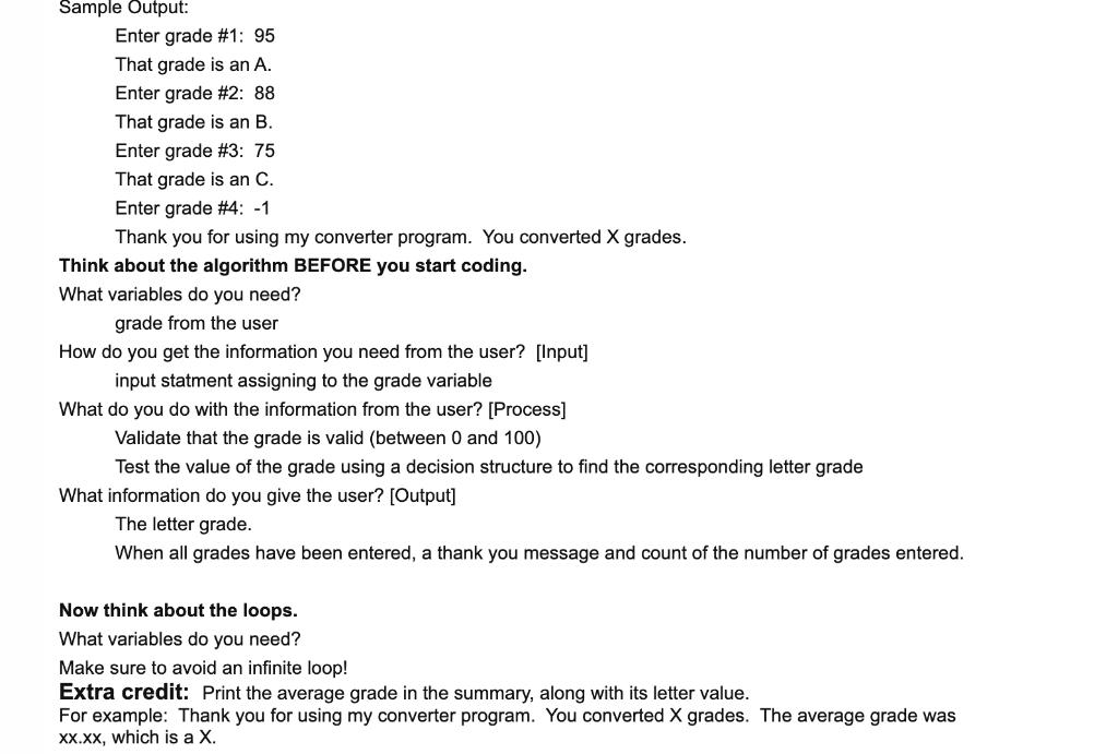 Solved Create a Python program that converts grades from | Chegg.com