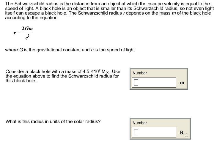Solved The Schwarzschild radius is the distance from an | Chegg.com