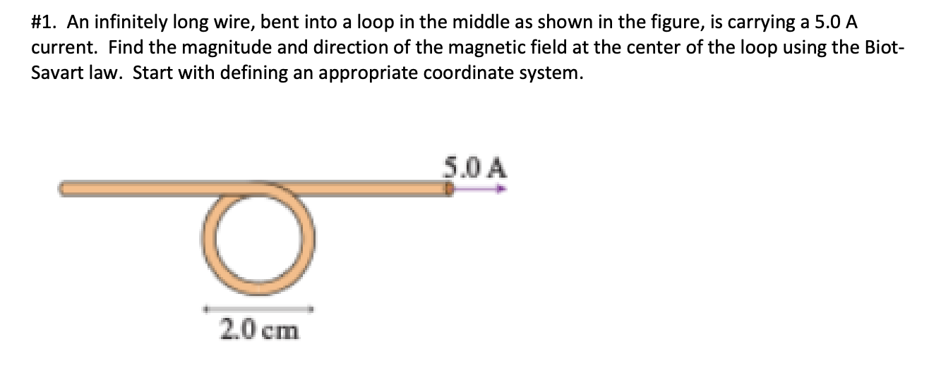 Solved #1. An infinitely long wire, bent into a loop in the | Chegg.com