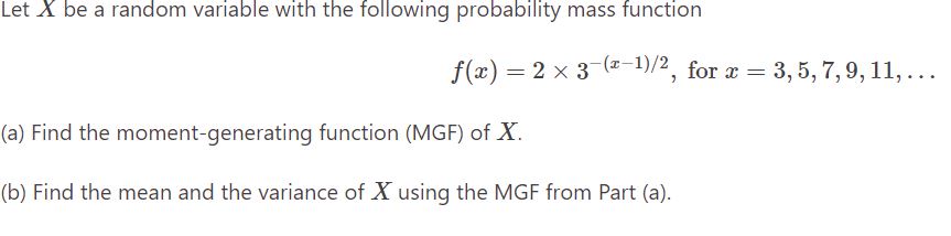 Solved Let x ﻿be a random variable with the following | Chegg.com
