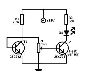 Solved R2 R1 2.2K +12V + 680 D1 2주 T1 P1 250 T2 Heat Sensor | Chegg.com