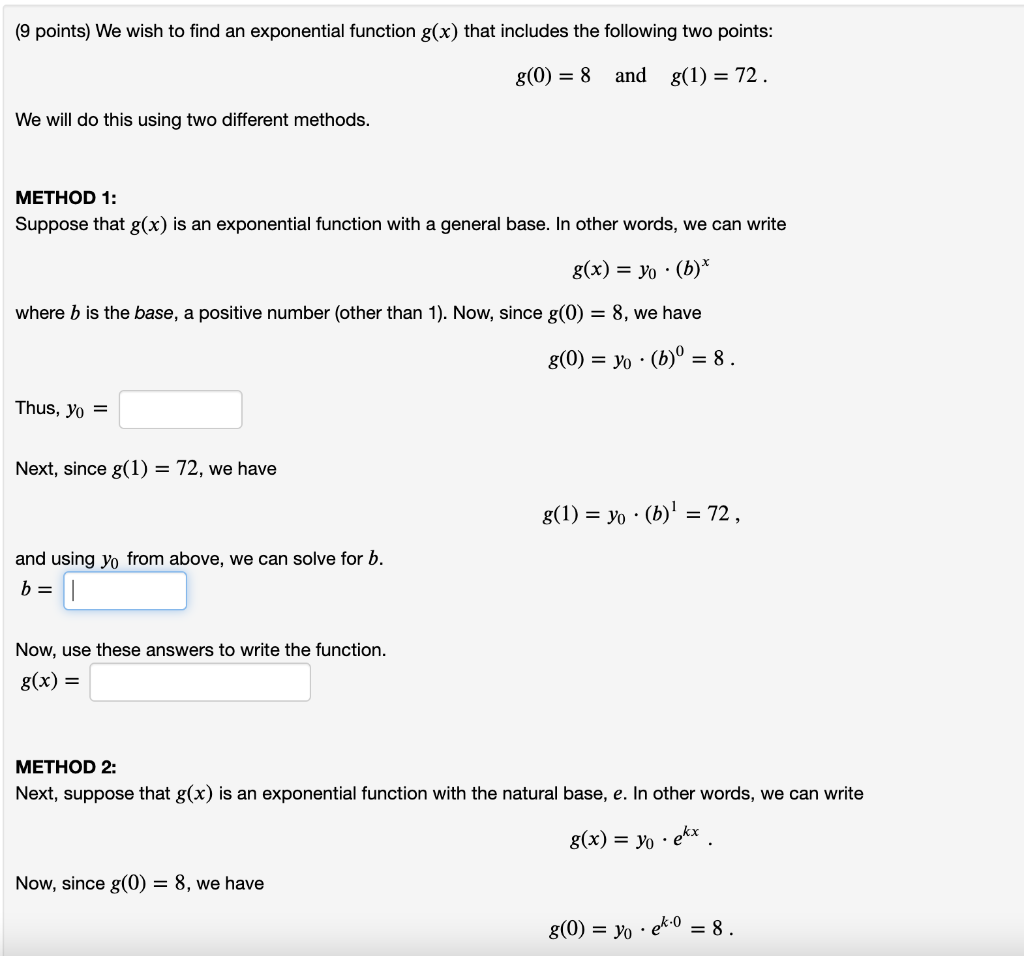 Solved (9 points) We wish to find an exponential function | Chegg.com