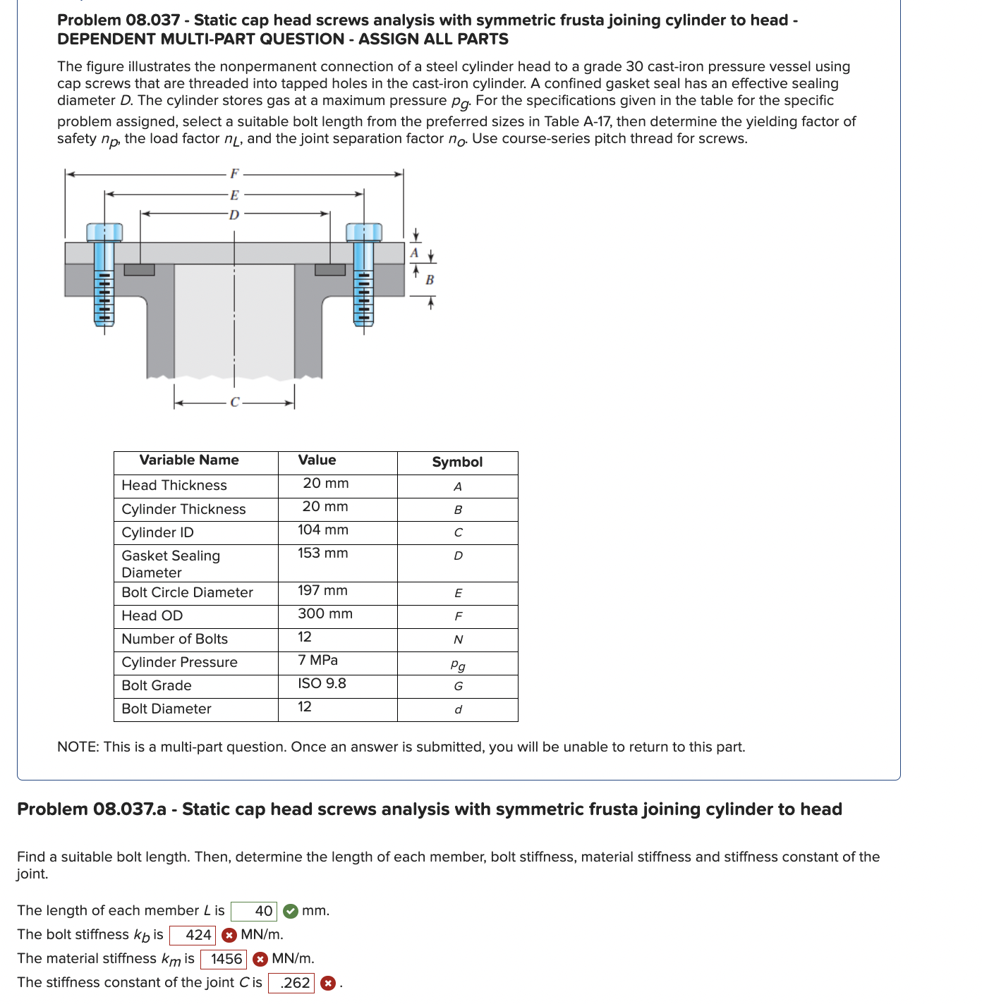 Solved Problem 08.037 - Static cap head screws analysis with | Chegg.com