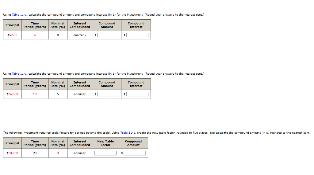 Solved Using Table 11-1, calculate the compound amount and | Chegg.com