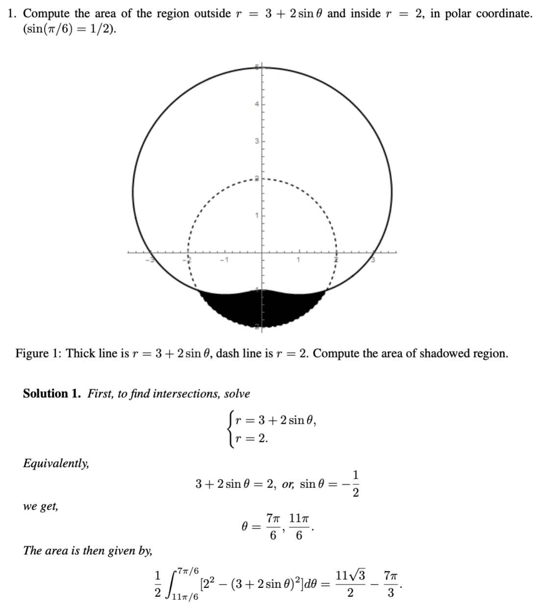 Solved Compute the area of the region outside r=3+2sinθ ﻿and | Chegg.com