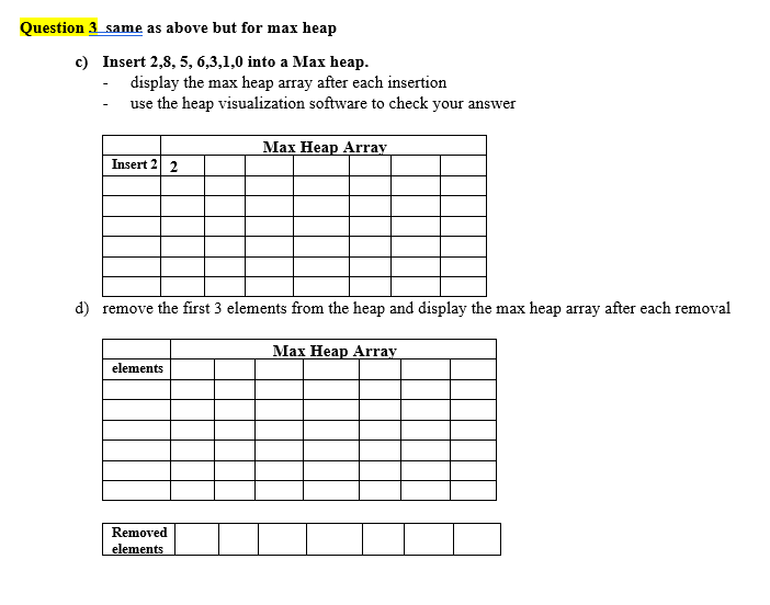 Solved Question 3 same As Above But For Max Heapc insert