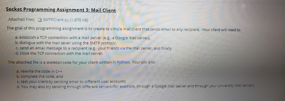 Socket Programming Assignment 3: Mail Client Attached | Chegg.com