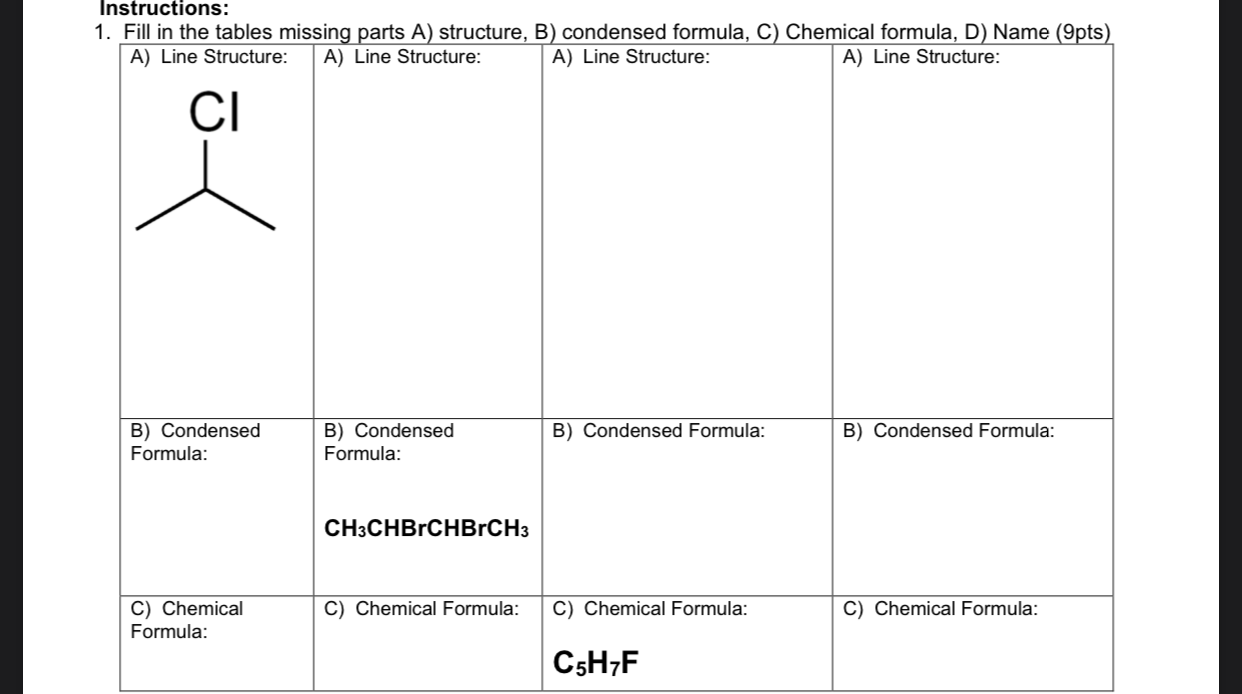 Solved Instructions: 1. Fill in the tables missing parts A) | Chegg.com