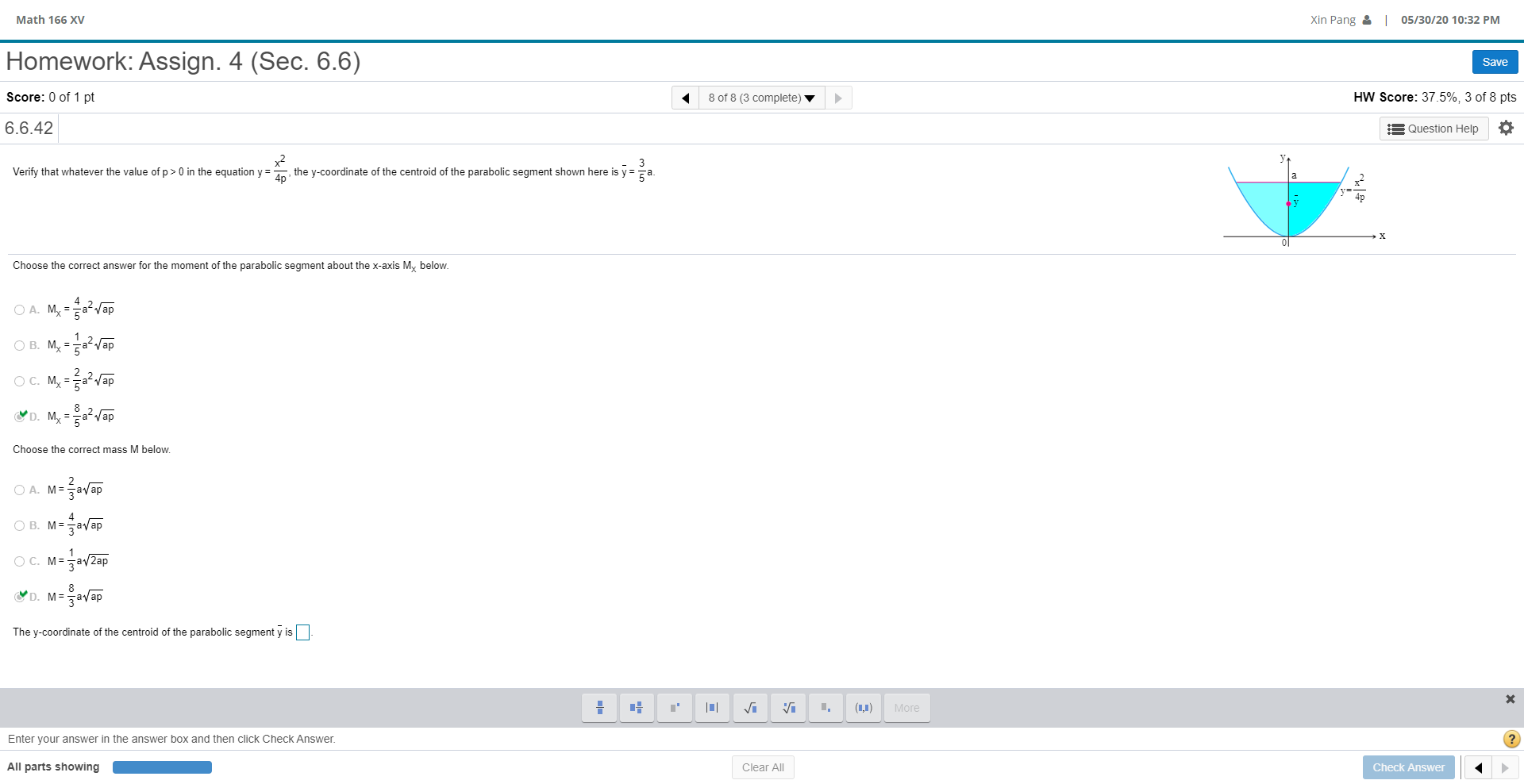 Solved Math 166 XV Xin Pang: 05/30/20 10:32 PM Homework: | Chegg.com