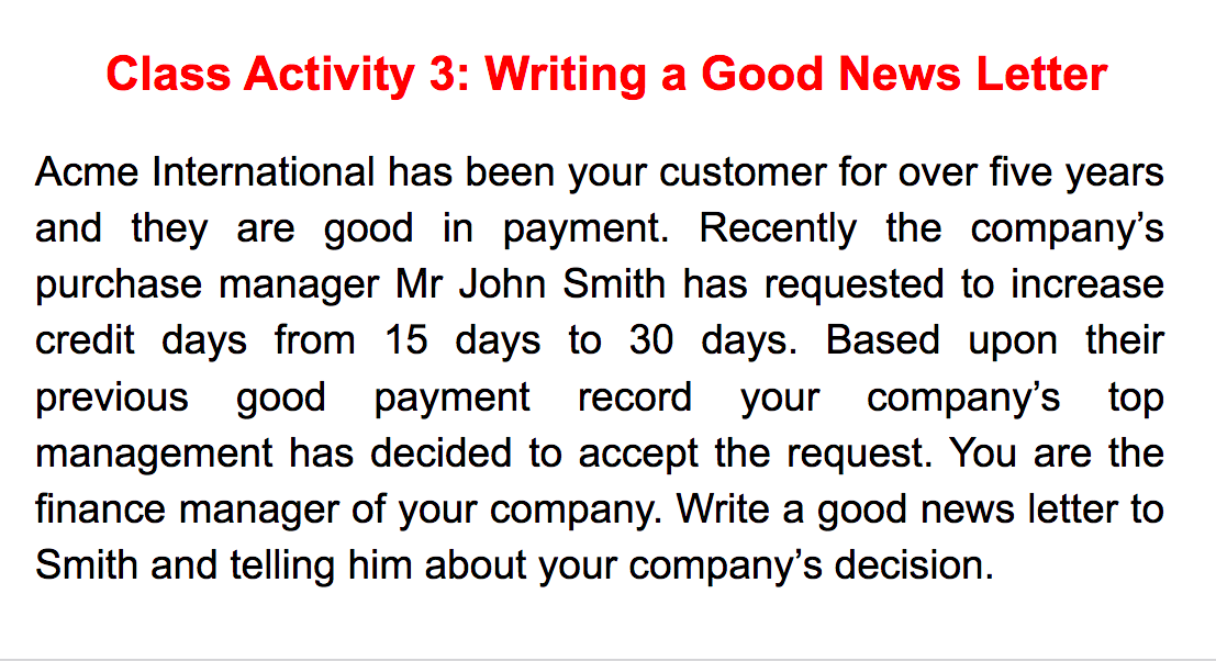 Solved Class Activity 3: Writing a Good News Letter Acme | Chegg.com
