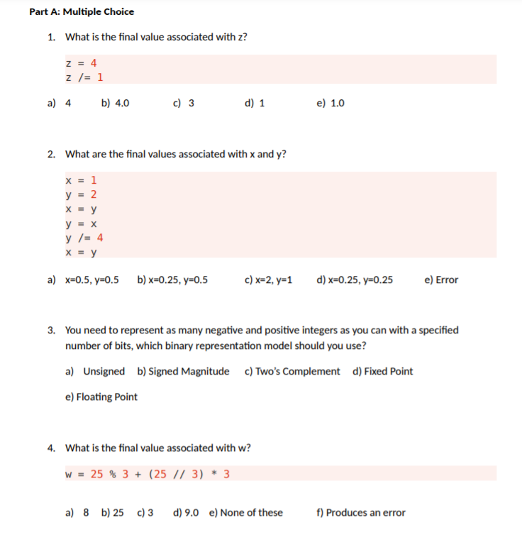 Solved Part A: Multiple Choice 1. What is the final value | Chegg.com