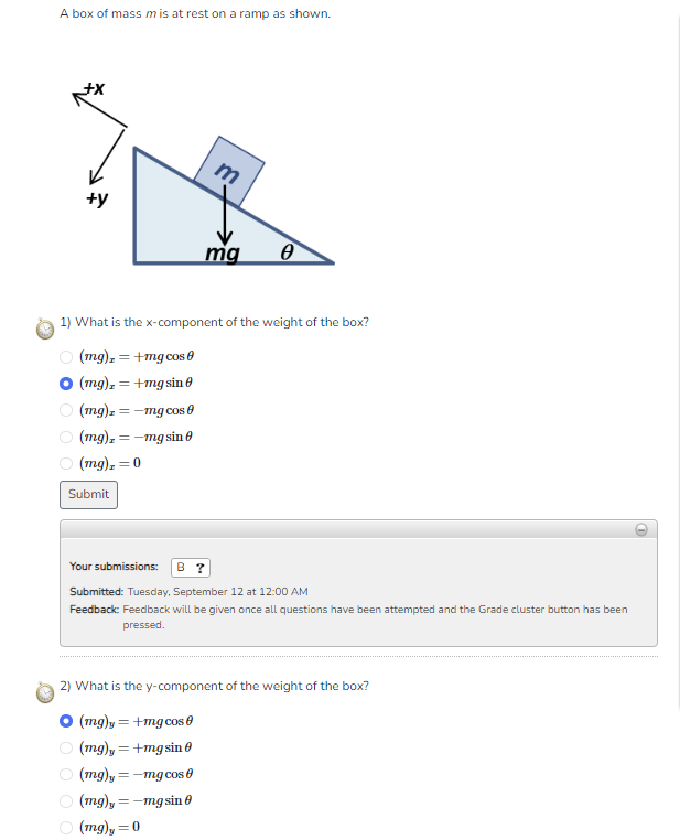 Solved A box of mass m is at rest on a ramp as shown. 1) | Chegg.com