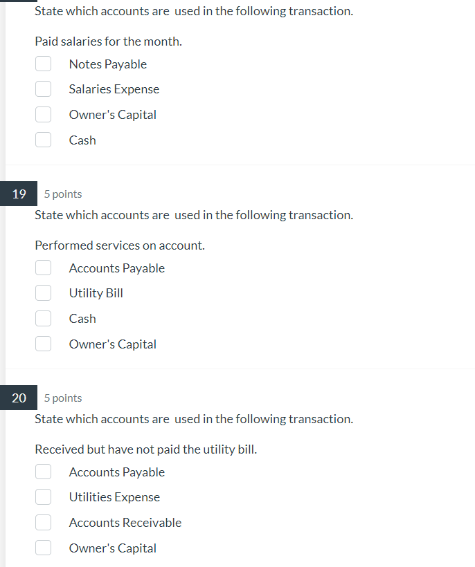 Solved State which accounts are used in the following | Chegg.com