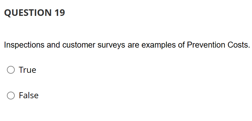 Solved Inspections and customer surveys are examples of | Chegg.com