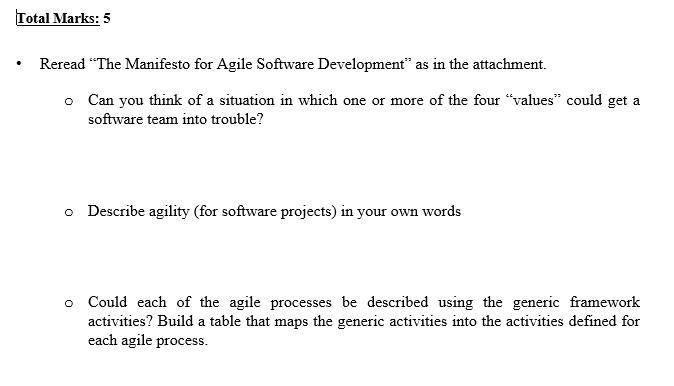 Solved Total Marks: 5 Reread "The Manifesto for Agile | Chegg.com