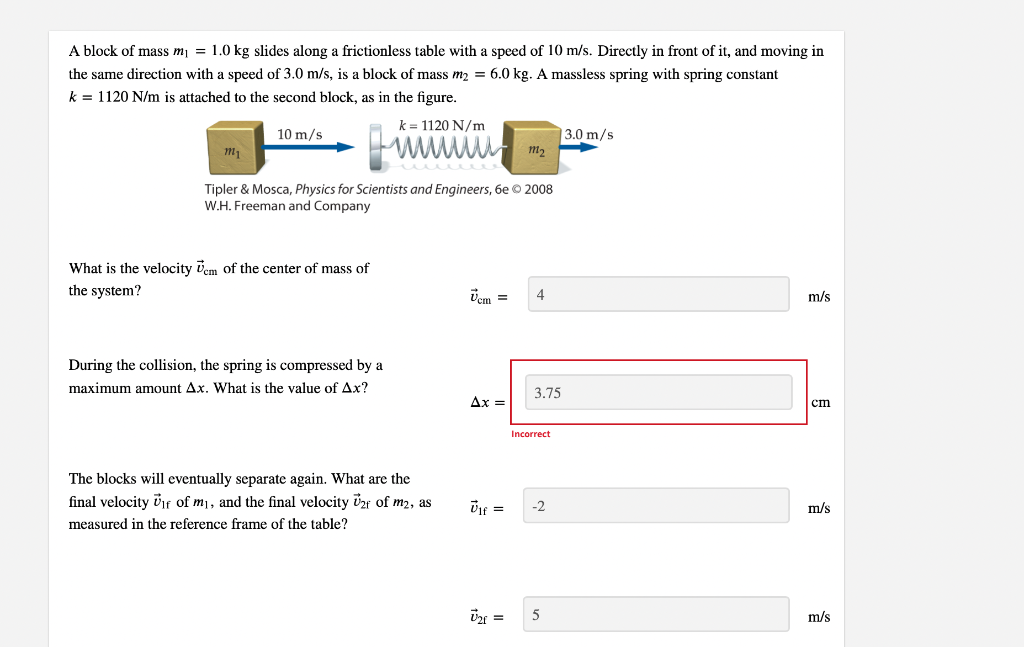 Solved A block of mass m1=1.0 kg slides along a frictionless | Chegg.com