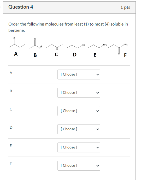 Solved Question 4Order the following molecules from least | Chegg.com