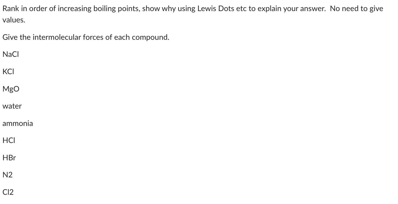 Solved Rank in order of increasing boiling points, show why | Chegg.com