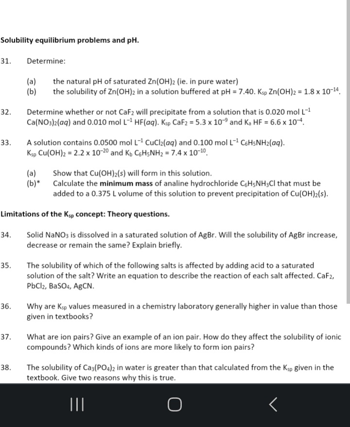 Solved Solubility equilibrium problems and pH. 31. | Chegg.com