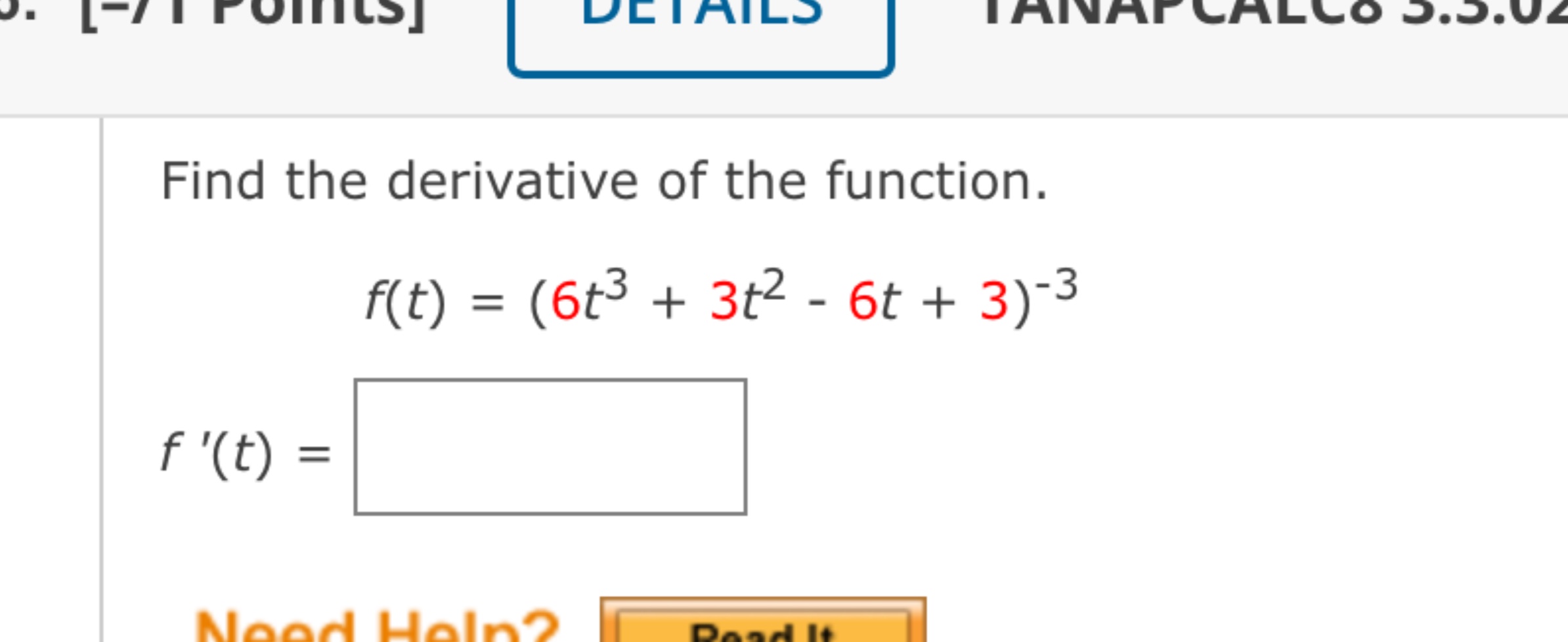 Solved Find the derivative of the | Chegg.com