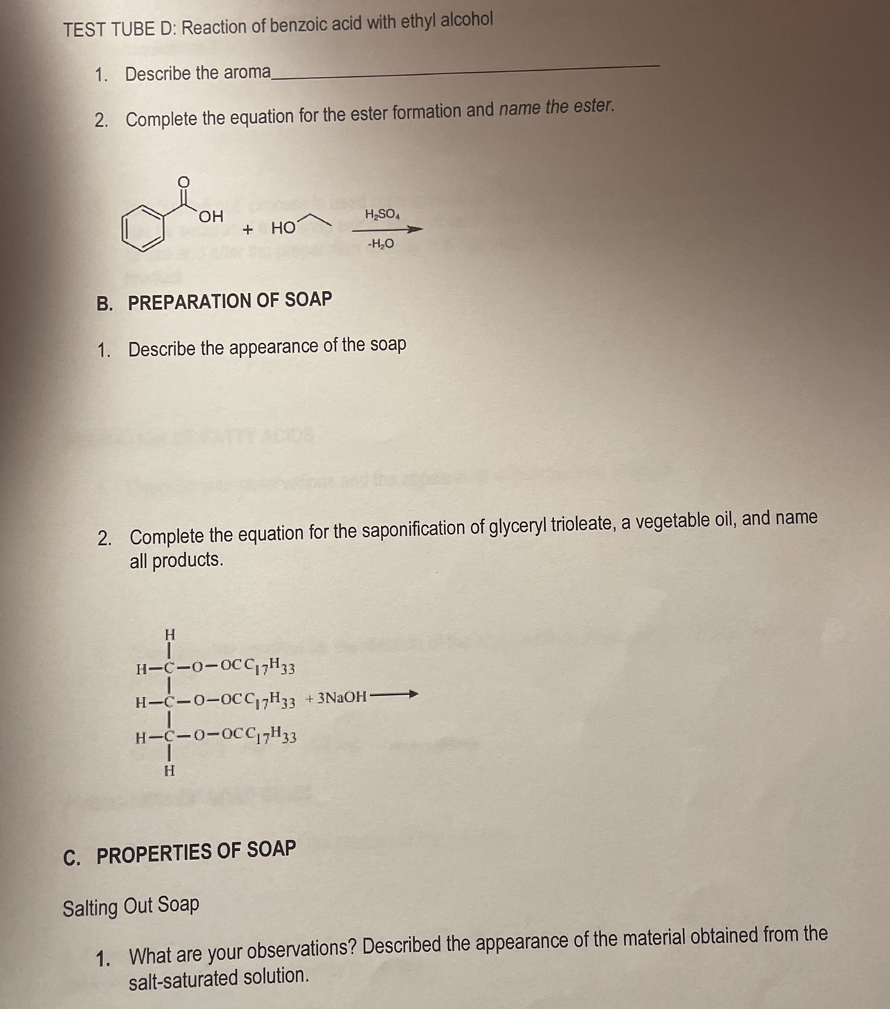 Solved 2. Dis the collected material form suds when shaken | Chegg.com