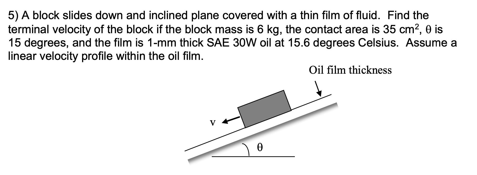 Solved 5) A block slides down and inclined plane covered | Chegg.com
