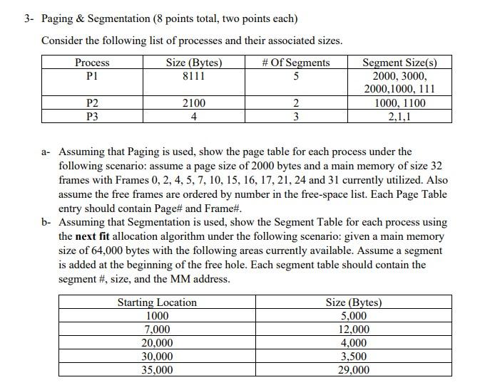 Solved 3- Paging & Segmentation (8 points total, two points | Chegg.com