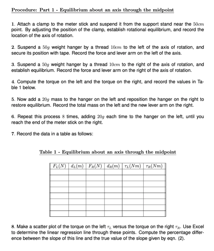 Solved Lab 8: Torque and Rotational Equilibrium Purpose The | Chegg.com