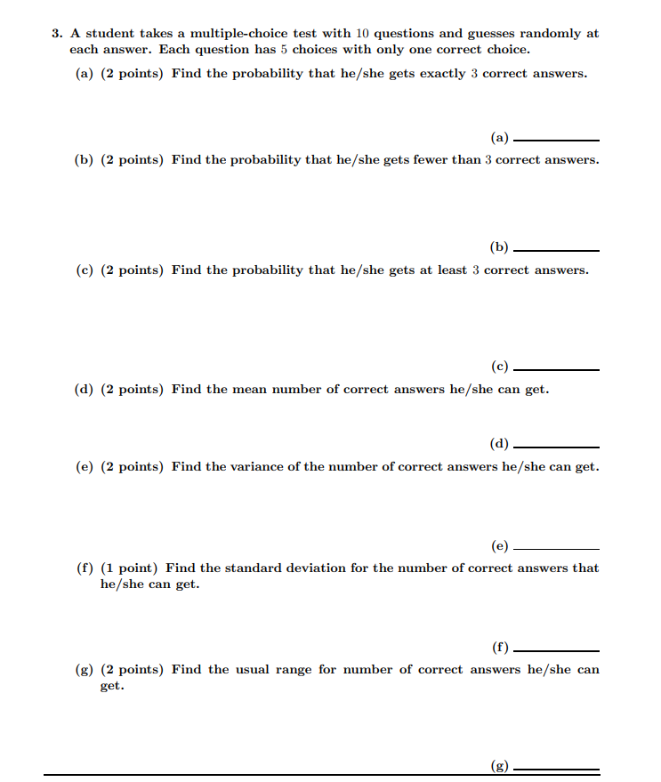 Solved 3. A student takes a multiple-choice test with 10 | Chegg.com