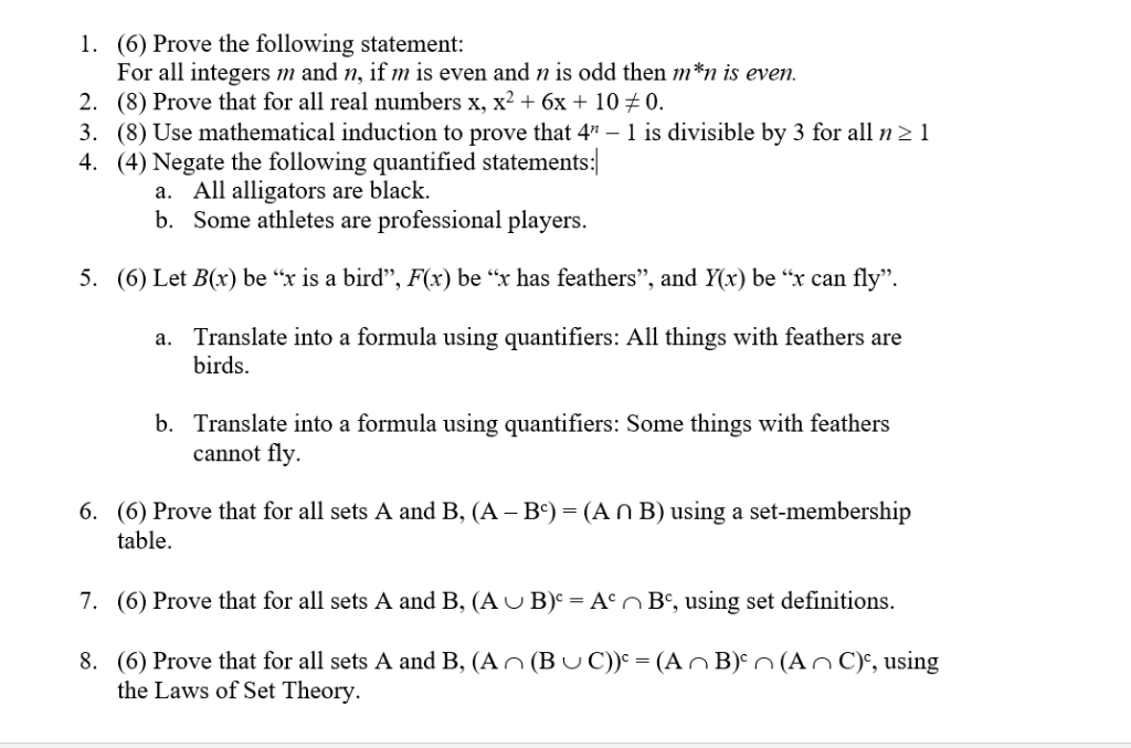 Solved 1. (6) Prove the following statement: For all | Chegg.com