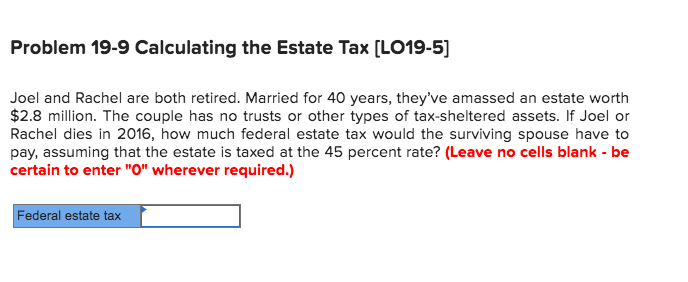 Solved Problem 19-9 Calculating the Estate Tax (LO19-5] Joel | Chegg.com