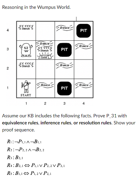 Solved Reasoning in the Wumpus World. Assume our KB includes | Chegg.com