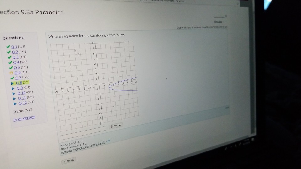 Solved ection 9.3a Parabolas Questions Write an equation for | Chegg.com
