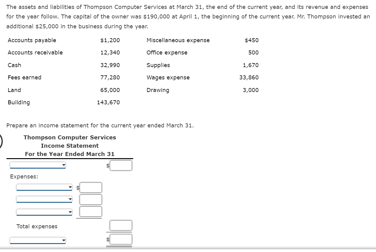 Solved The assets and liabilities of Thompson Computer | Chegg.com