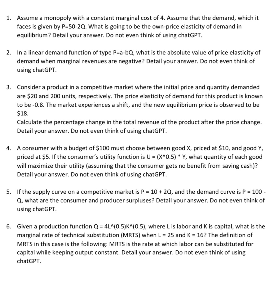Solved 1. Assume a monopoly with a constant marginal cost of | Chegg.com