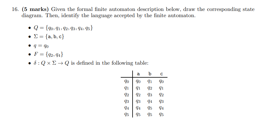 Solved (5 ﻿marks) ﻿Given the formal finite automaton | Chegg.com