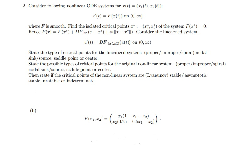 Solved 2. Consider following nonlinear ODE systems for (t) | Chegg.com