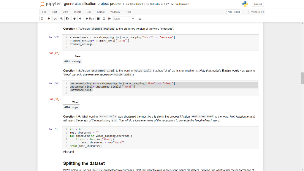 Solved jupyter genre-classification-project-problem Last | Chegg.com