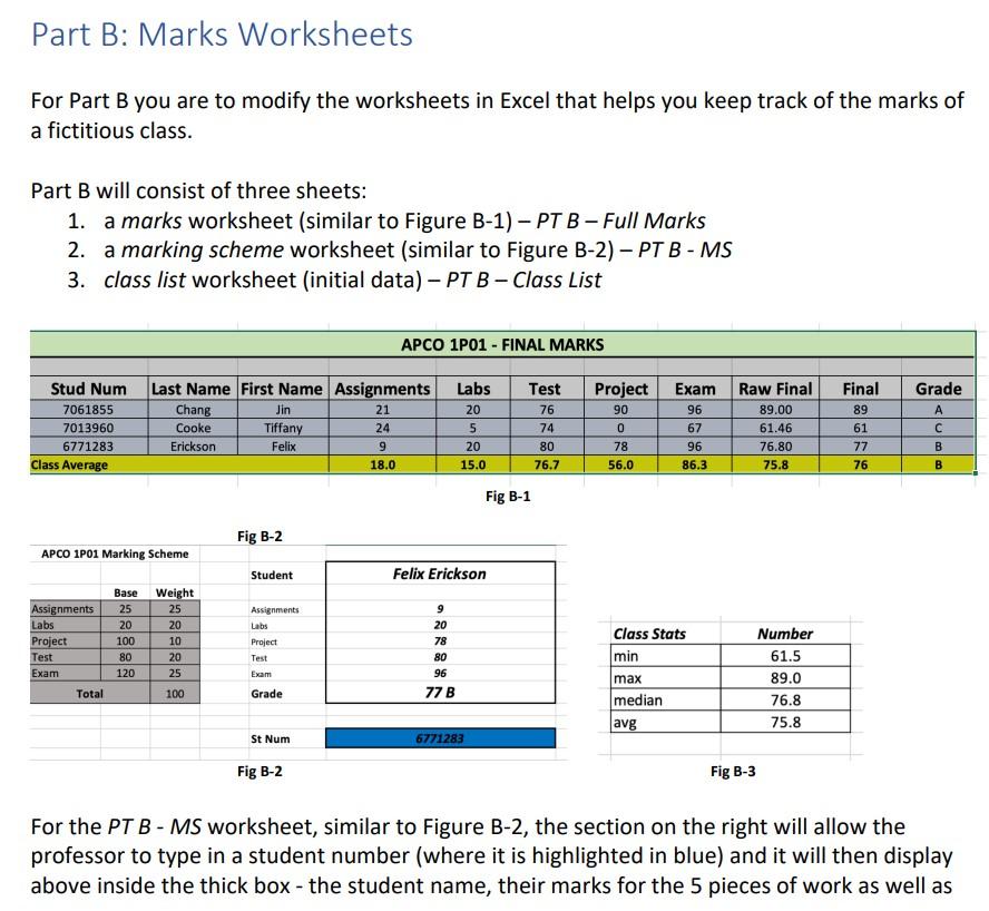 Part B: Marks Worksheets For Part B you are to modify | Chegg.com
