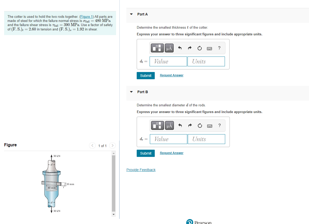 Solved The cotter is used to hold the two rods together. | Chegg.com