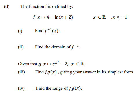 Solved The function f is defined by: f:x↦4−ln(x+2)x∈R,x≥−1 | Chegg.com