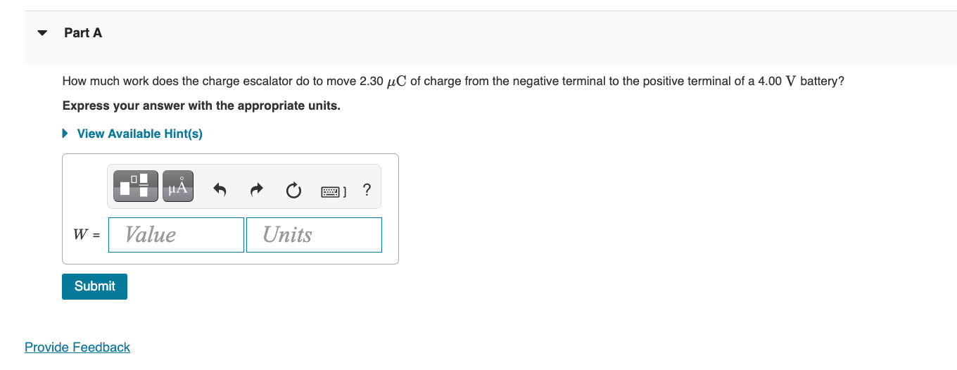 Solved How much work does the charge escalator do to move | Chegg.com