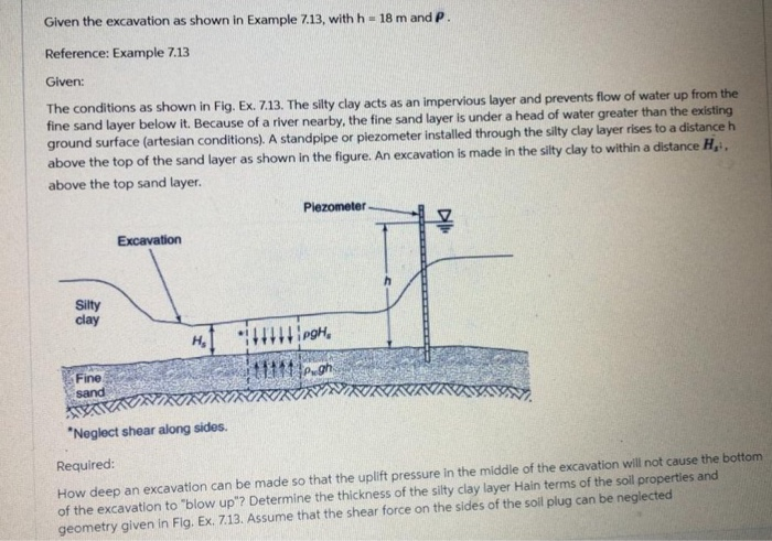Solved Given the excavation as shown in Example 7.13, with h | Chegg.com