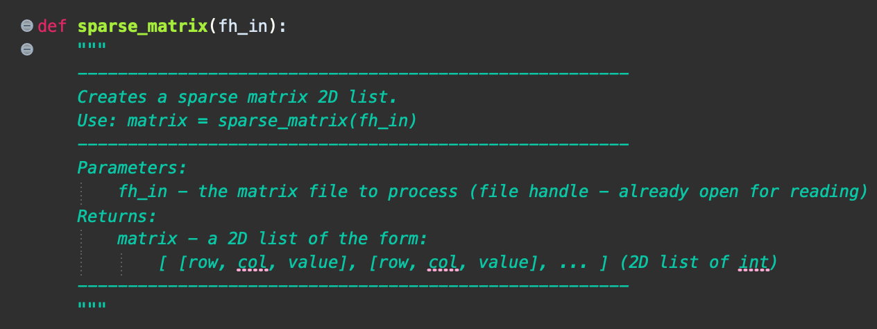 Solved Complete the function sparse_matrix in the | Chegg.com